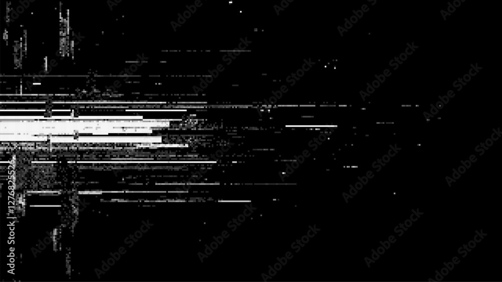 Black background with pixelated glitch lines. pixel art VHS style ...
