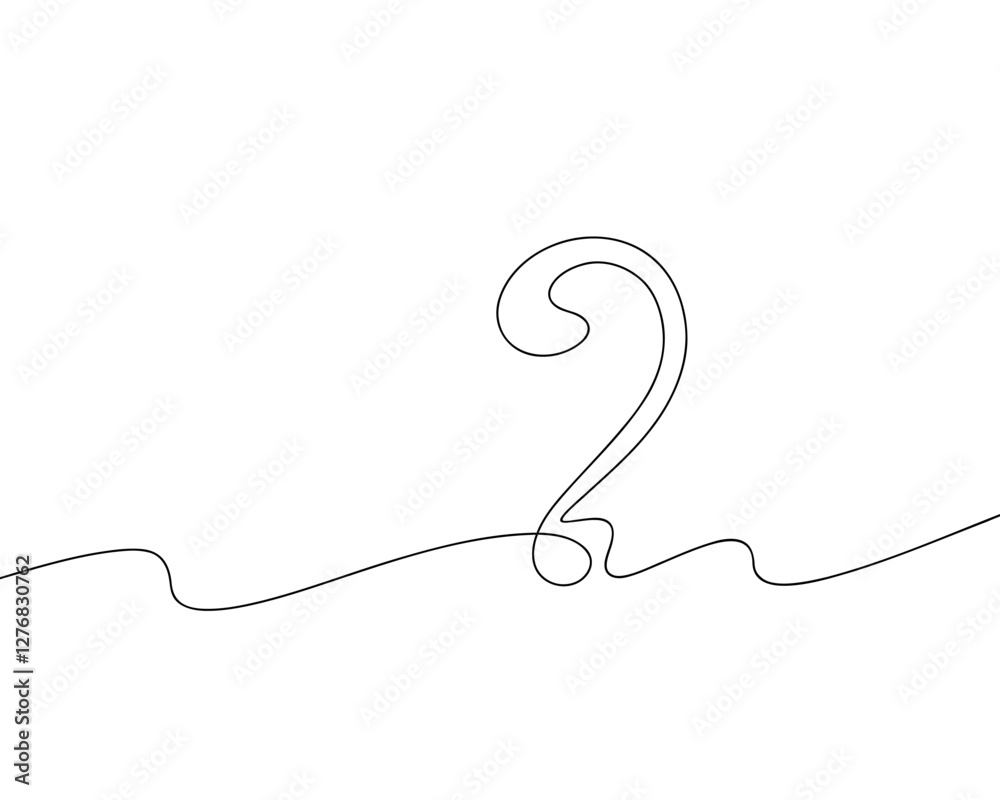 Question mark, hand-drawn with one continuous line, vector. Black and ...