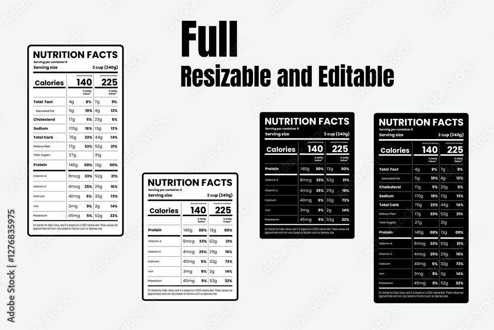 Nutrition facts template, supplement facts template and vitamin facts ...