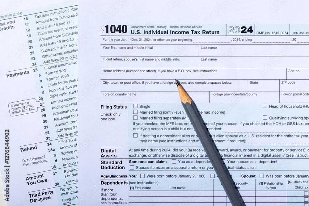 Individual income tax return form 1040. Tax payment and filing concept ...