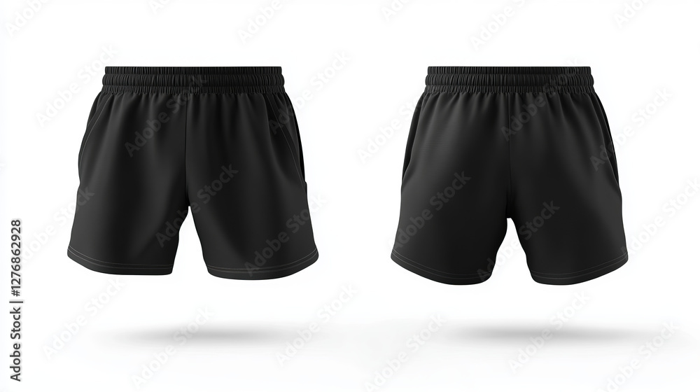 Blank black shorts pant mock up template, front and back and side view ...