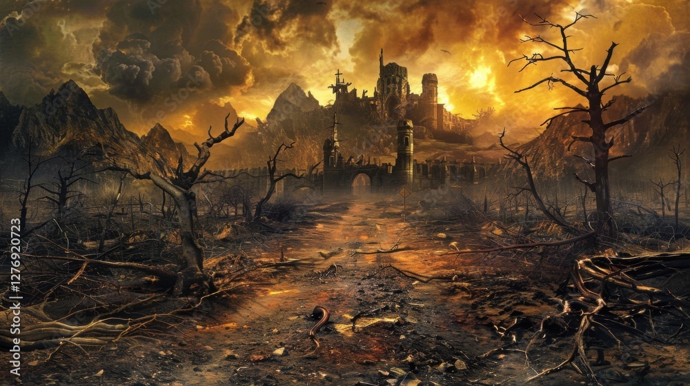 Ancient battle arena with stone steps, burning torches, and a ...