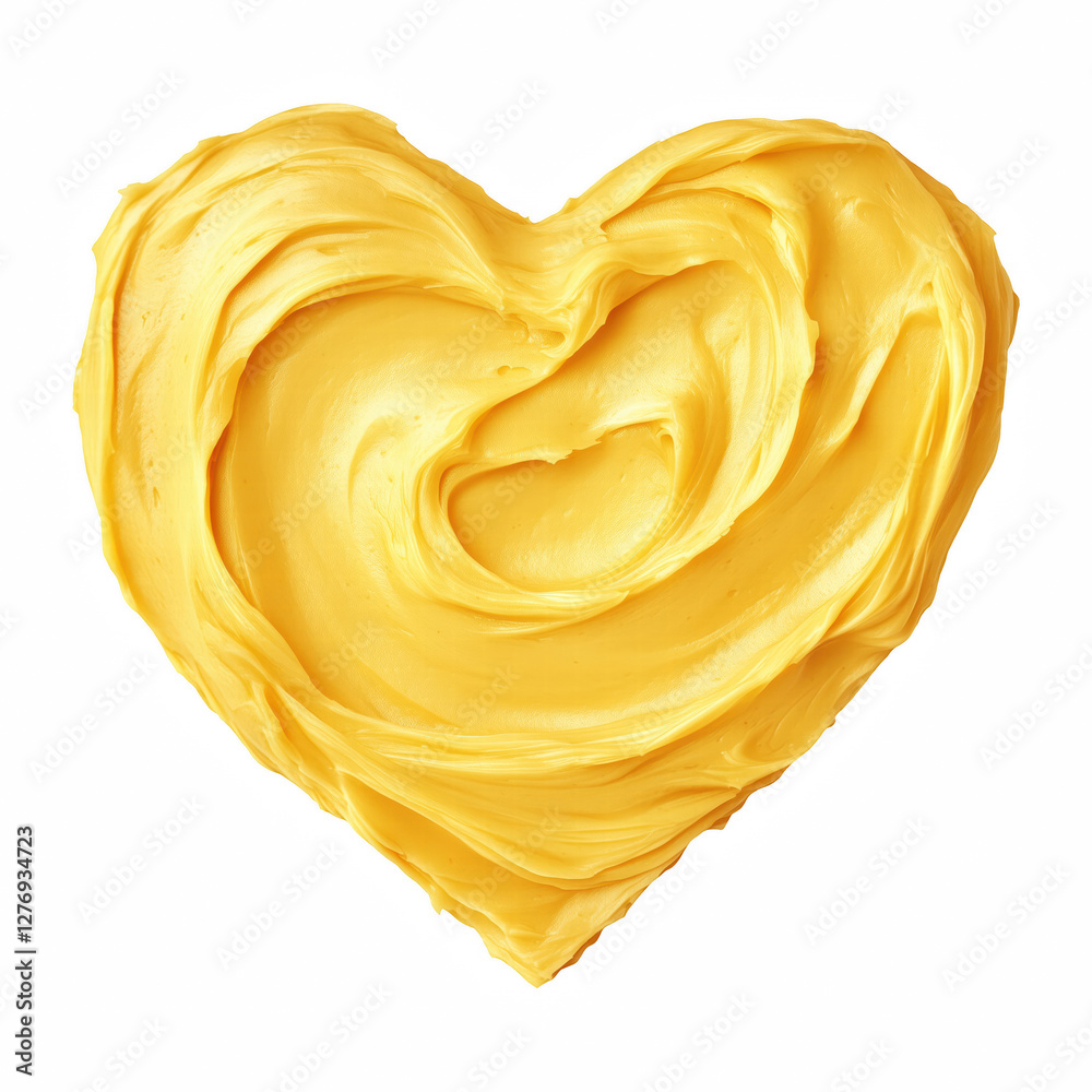 Realistic heart shape made with creamy golden-yellow frosting, smooth ...