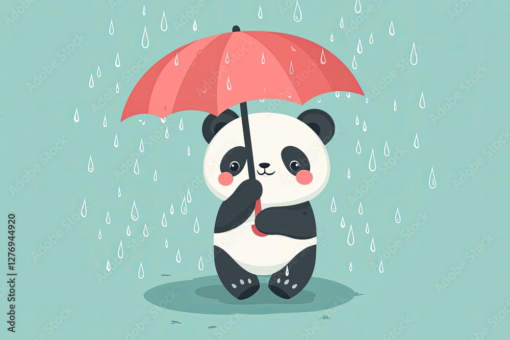 Playful Panda with Umbrella in the Rain – Charming Vector Art for ...