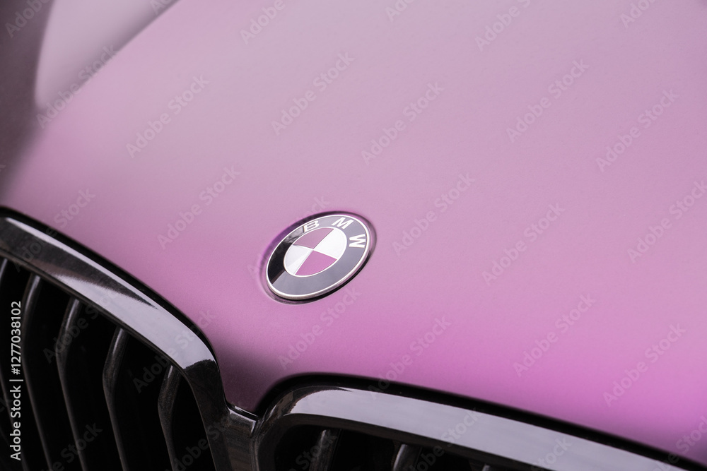 Prague, CZ - 2025.01.30: A close-up of a BMW emblem on the hood of a ...