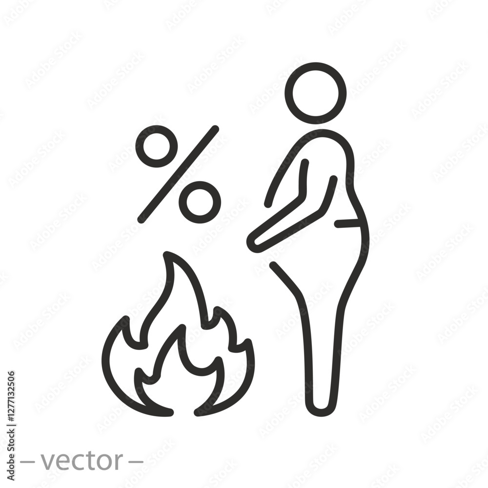 burn fat percentage icon, body of a fat person, fast weight loss, thin ...