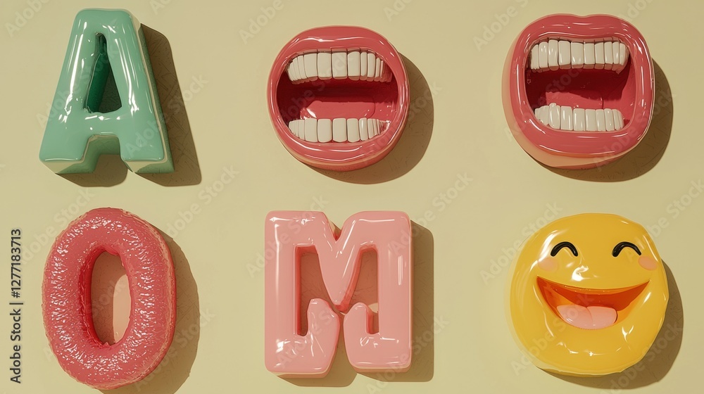 Collection of six different types of mouth-shaped objects arranged in a ...