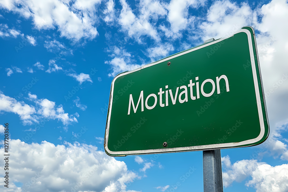 Motivation Sign: A vivid green road sign against a dramatic sky, its ...