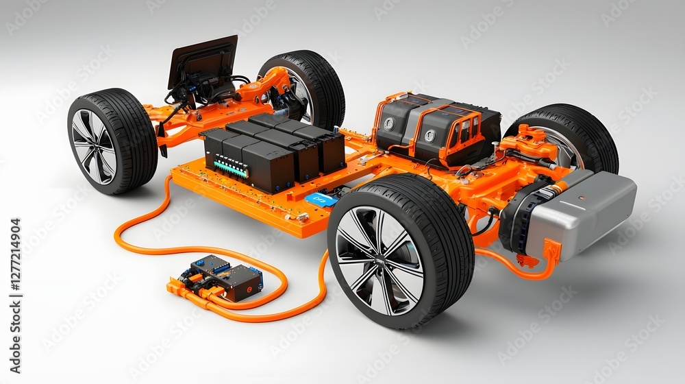 3D render of an electric vehicle EV motor and battery system showcasing ...