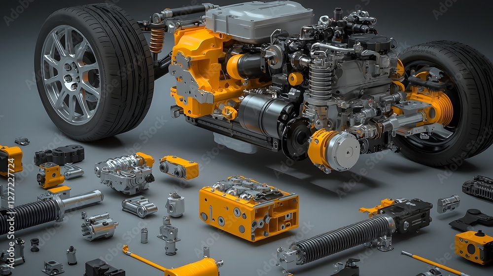 Detailed Exploded View of a Car s Drivetrain and Mechanical Components ...