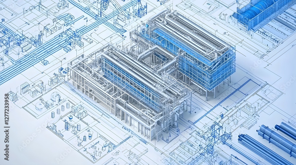 isometric blueprint diagram showcasing the detailed pipe layout and ...