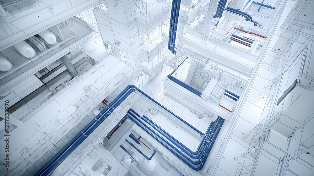 isometric blueprint diagram showcasing the detailed pipe layout and ...