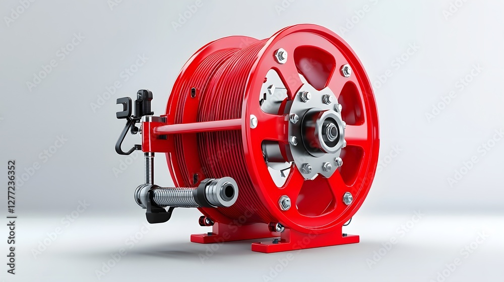 photo of an isolated fire hose reel with a sturdy metal coupling in a ...
