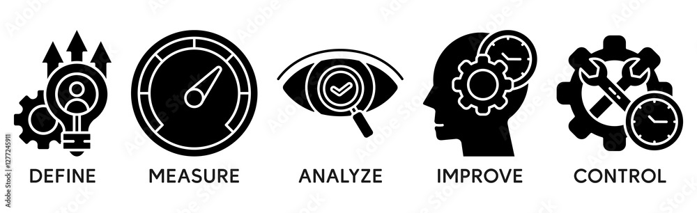 Lean six sigma banner icons set for process improvement with black ...
