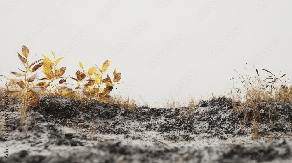Toxic fertilizer polluting soil and crops. Featuring unhealthy plants ...