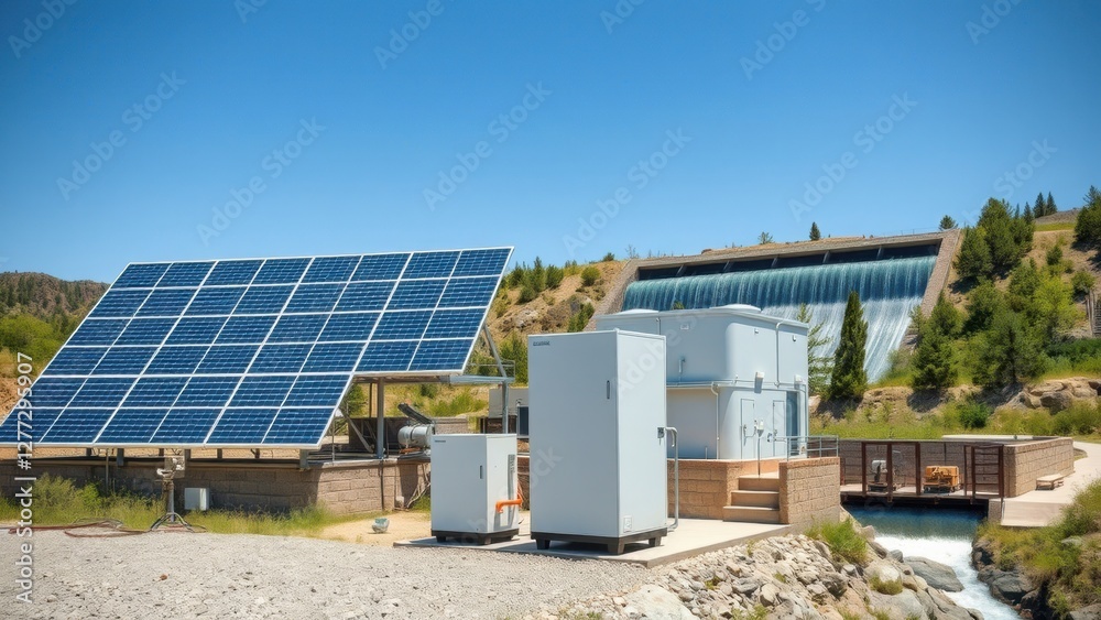 stunning image of a solar-powered hydroelectric dam. clean energy ...