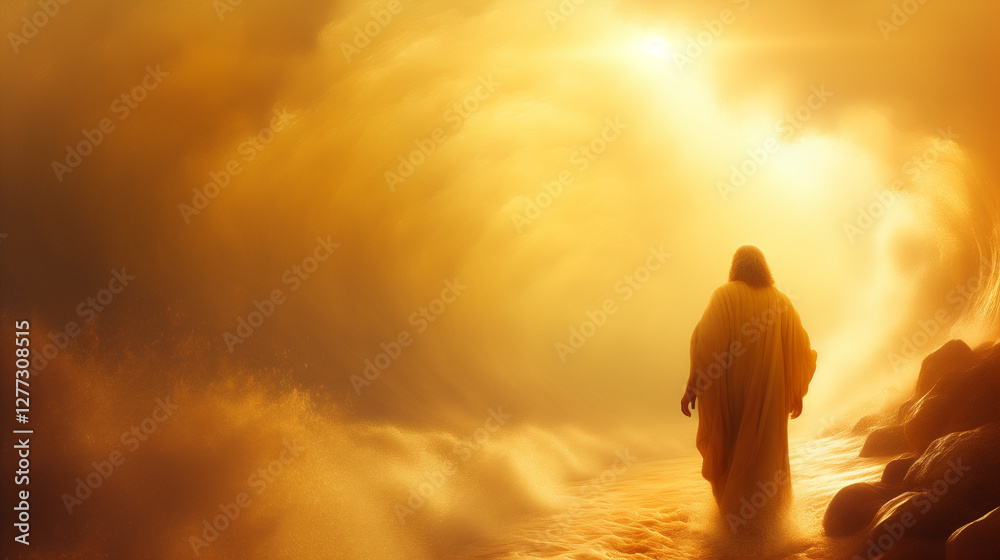 Biblical Scene of Moses Parting the Red Sea with Divine Light ...