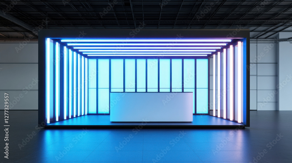 Modern modular trade show booth with smart lighting and partitions ...