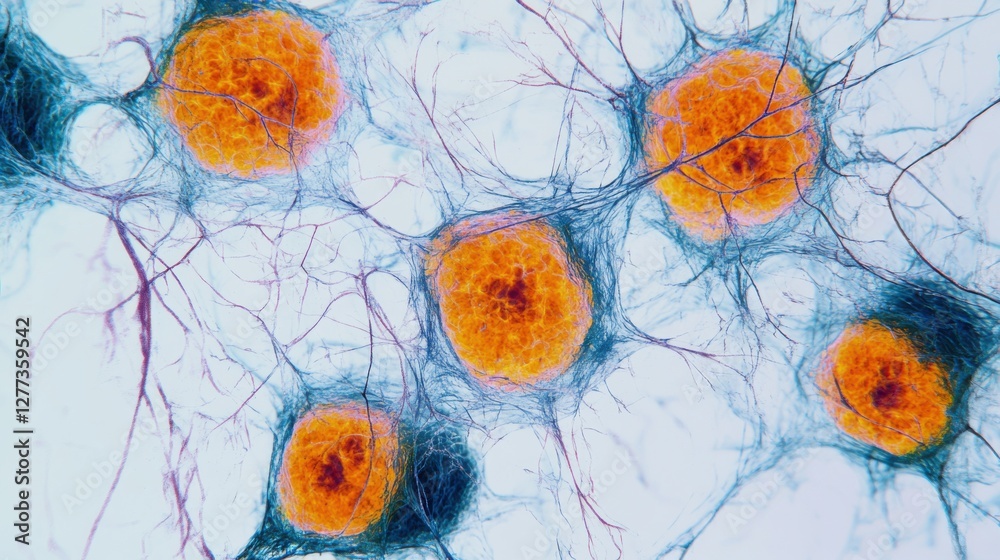 Aging cells under magnification in a research lab. Featuring cellular ...