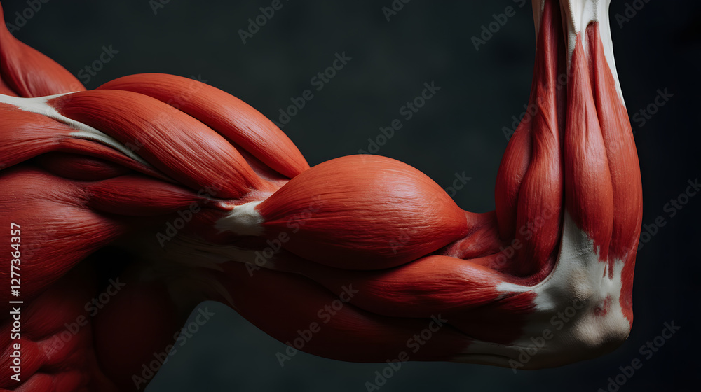 Muscular arm flexing with detailed veins and tendons visible ...