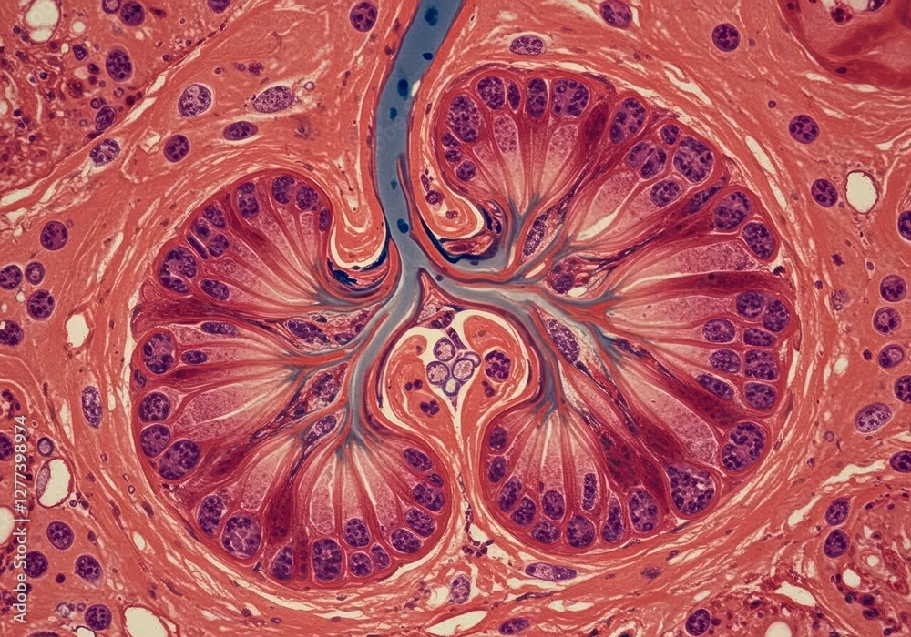 Magnified View of Kidney Glomeruli Showing Detailed Microscopic ...