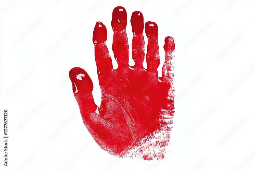 Bloody handprint, white background, crime scene, forensic evidence ...