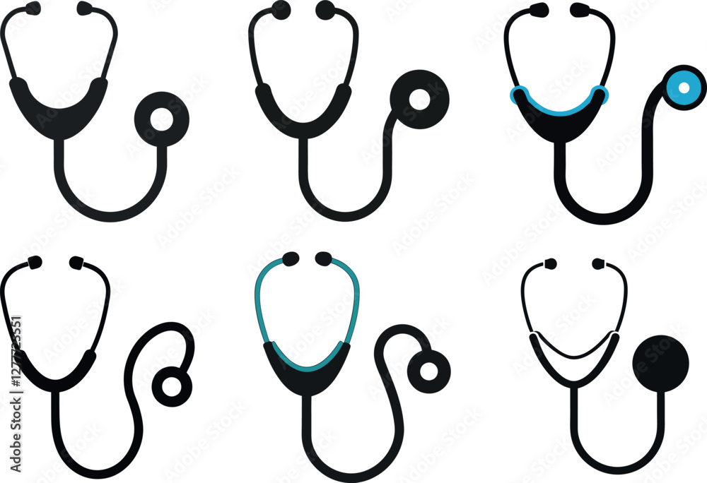 Stethoscopes silhouettes. Medical tools, stethoscope different shapes ...