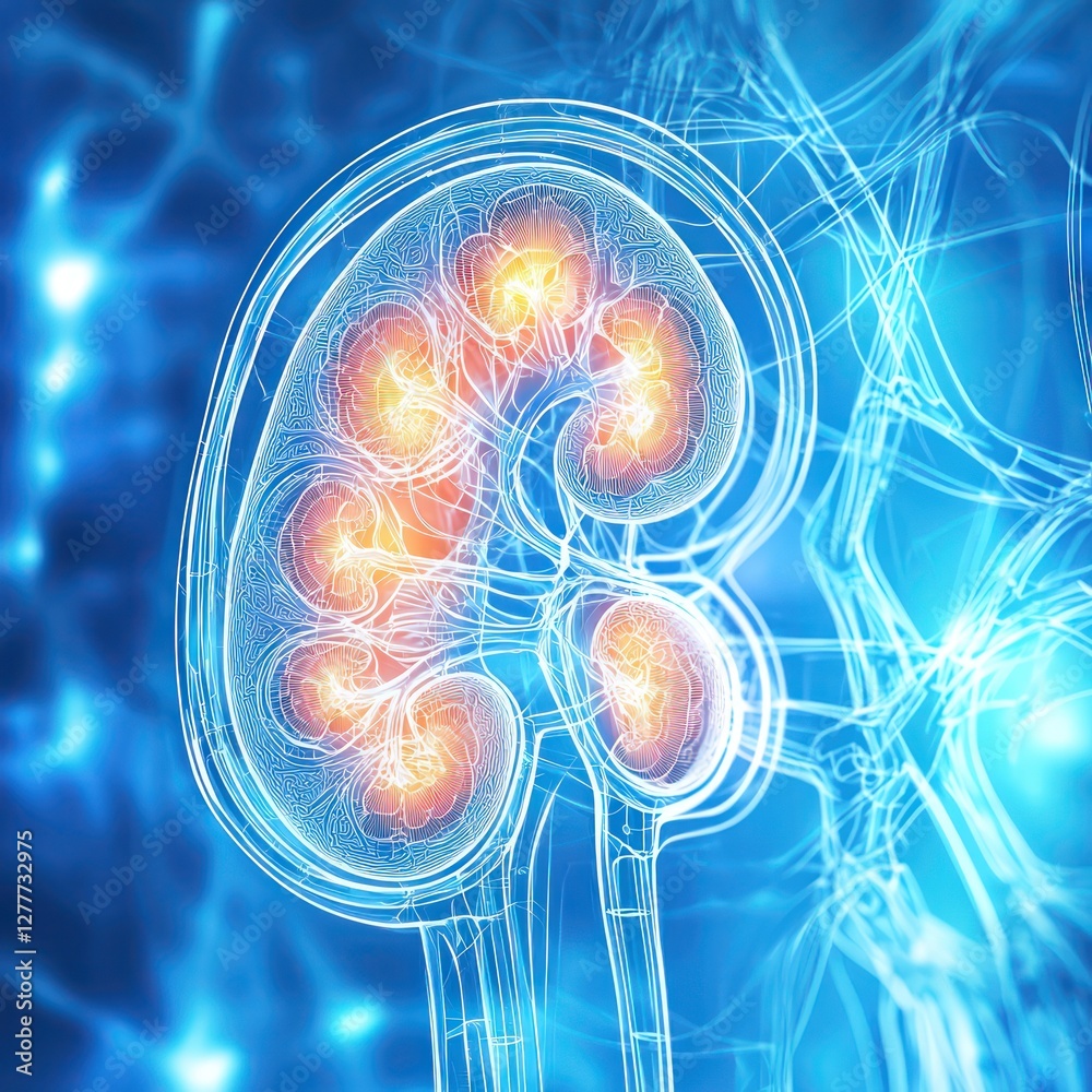 High-resolution kidney anatomy depicted in 3D, showcasing renal medulla ...