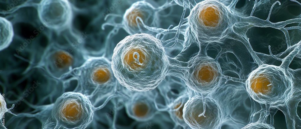 Detailed view of HMPV virus particle at a microscopic level, surface ...