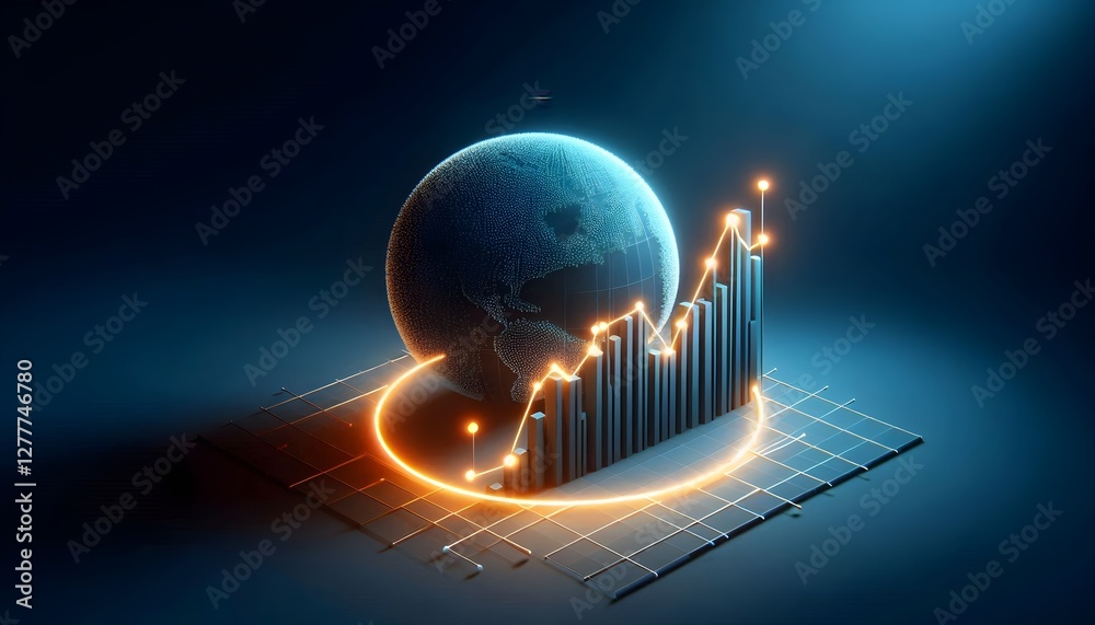 Stock-Foto „growth chart with glowing bar graphs rising against a dark, slightly textured ...