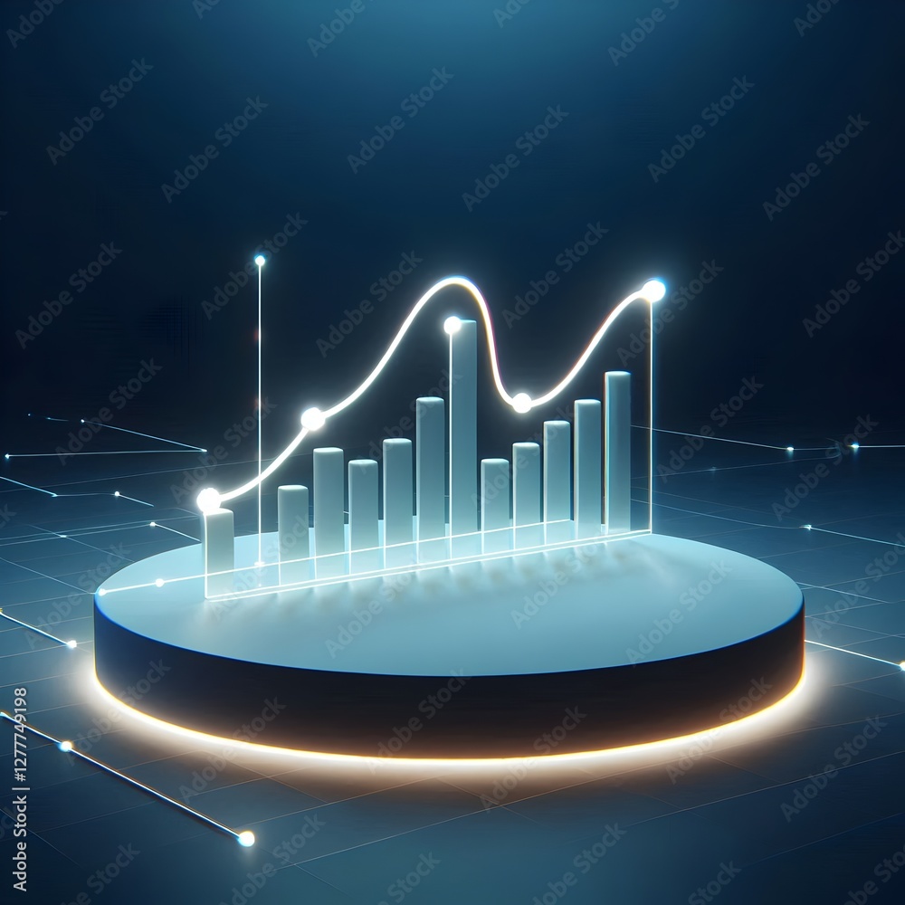 growth chart with glowing bar graphs rising against a dark, slightly ...