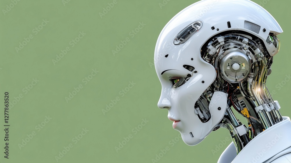 Humanoid robot displays a sleek design and visible internal components ...