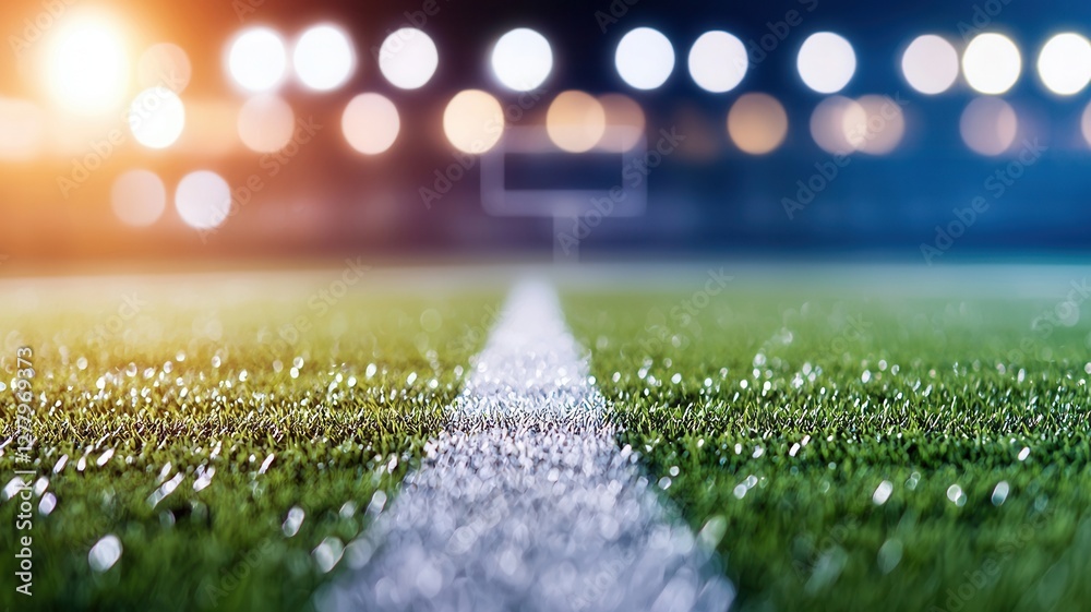 Stadium lights casting bright illumination over vivid green Football ...