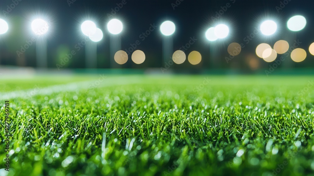 Stadium lights casting bright illumination over vivid green Football ...