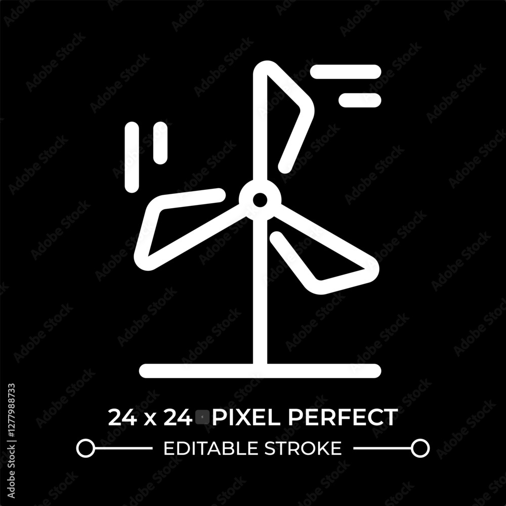 Wind turbine line ui icon isolated on black. Rotating windmill ...
