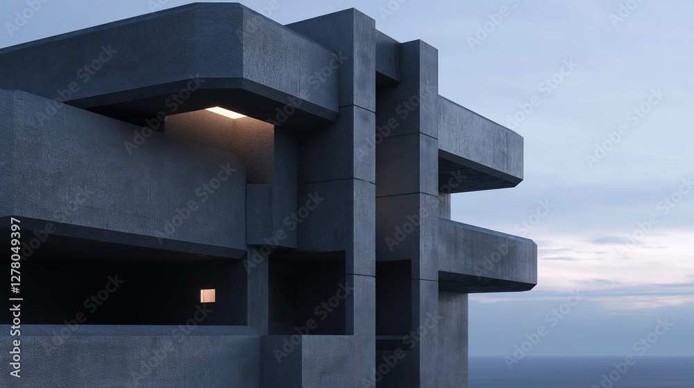 Close-up of a modern concrete building with a unique architectural ...