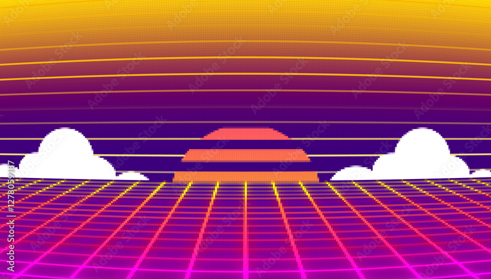 80s - 90s Retro Sci-Fi Background, pixel art 8 bit game style. surface ...