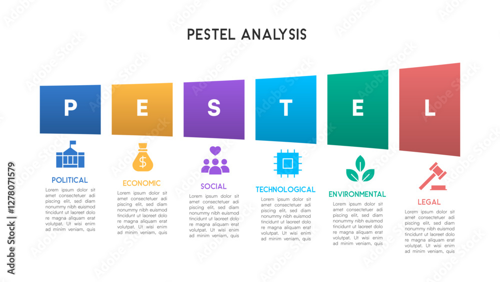 PESTEL Analysis Infographic with Tilted Rectangular Acronym Letters ...