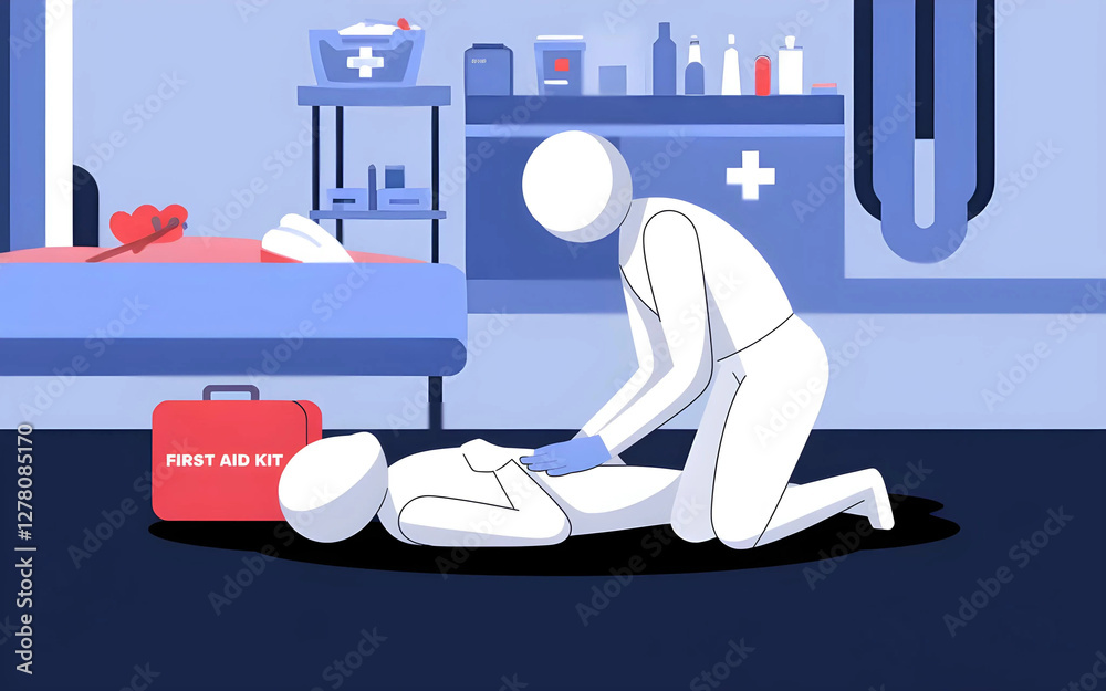 First aid cpr training illustration emergency medical assistance healthcare safety life saving ...