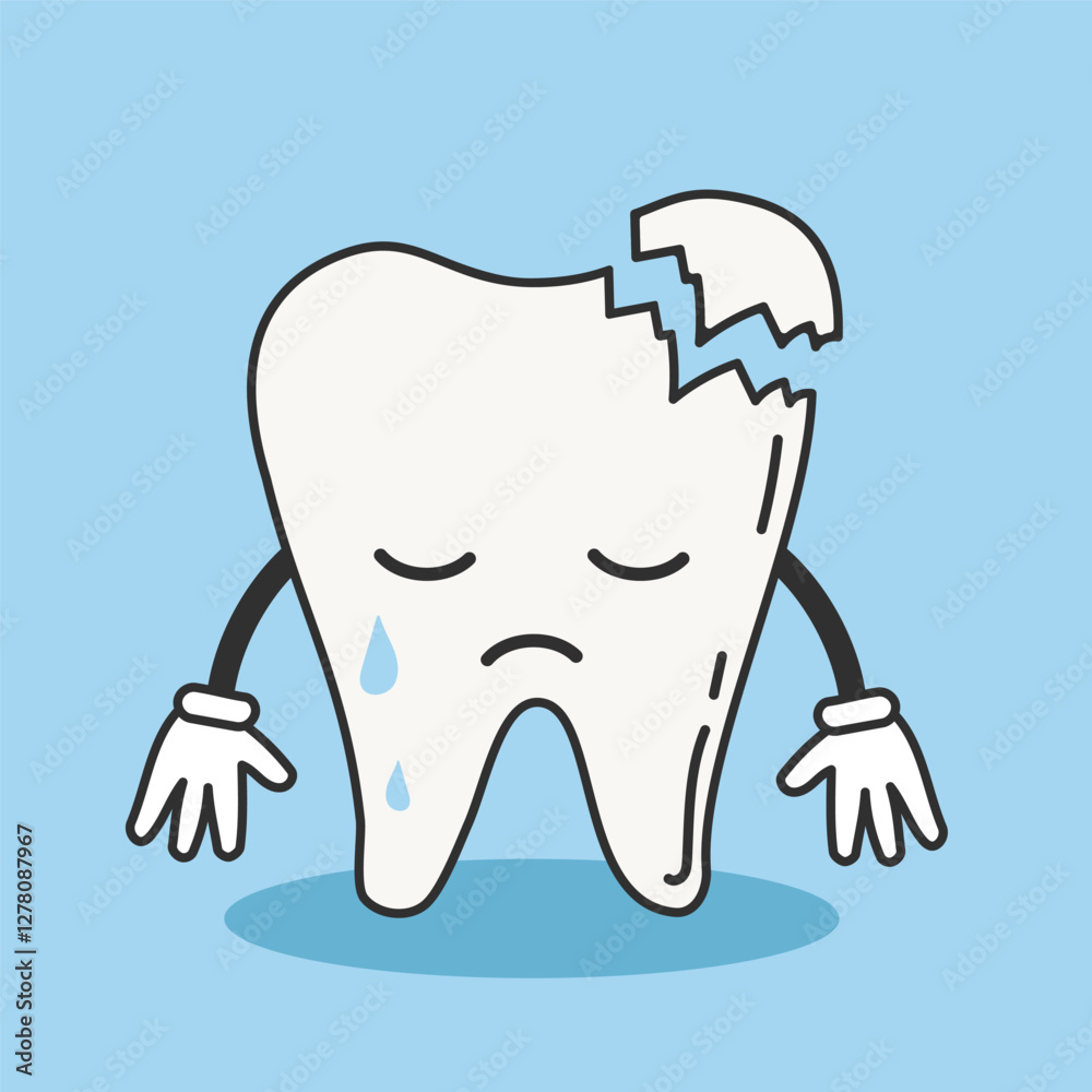 Cute sad tooth character. Brocken tooth vector illustration. Crying ...