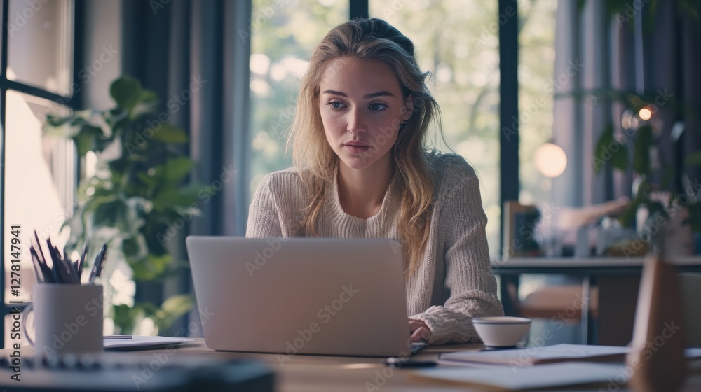 Ultra-realistic 4K image of a young female software engineer working ...