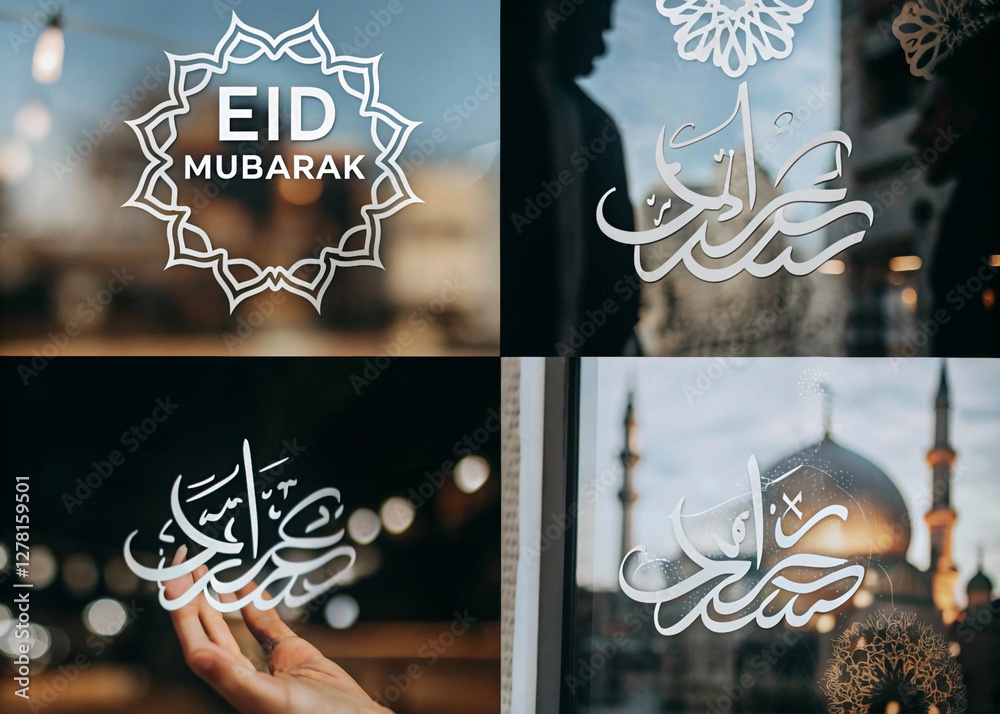 Eid mubarak arabic calligraphy design. set of five diffrent eid mubarak ...