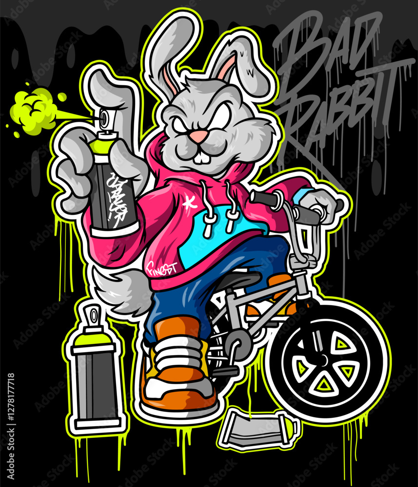 Rabbit Graffiti Cartoon Character. Rabbit Illustration sitting pose on ...