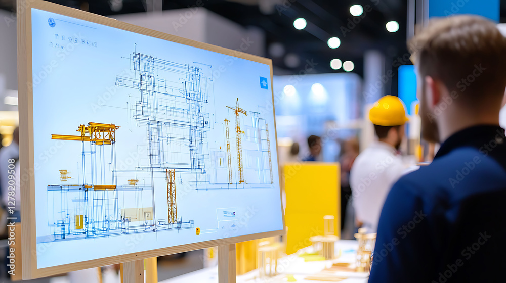 Architect reviewing digital building blueprint display Stock ...
