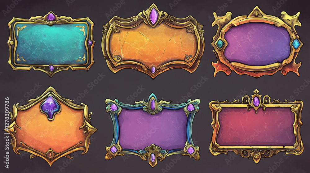 Stock-Illustration „Fantasy gold and silver frames in medieval style ...