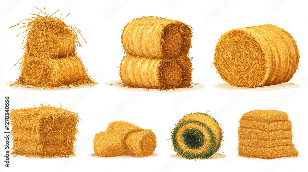 Cartoon haystacks of different shape and size isolated on white ...