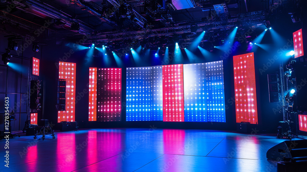 Tv show stage background with led screen panel. Concert studio with led ...