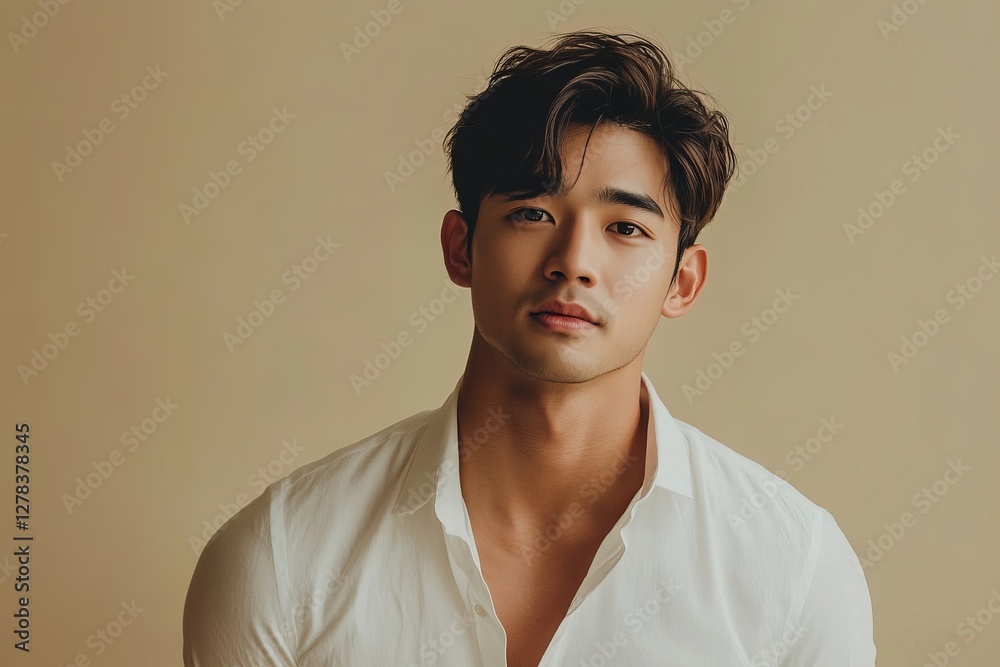 Handsome Young Asian Man Portrait Studio Shot Stylish White Shirt ...