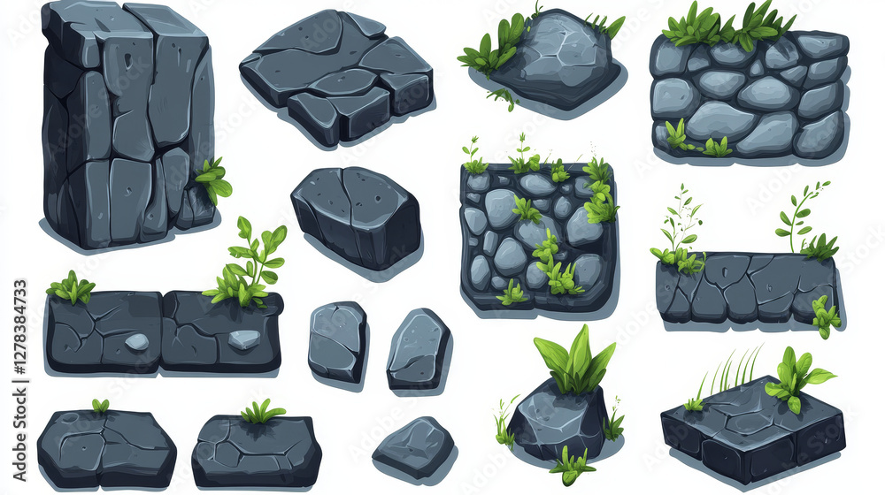 Stone game buttons set for ui design. Vector cartoon illustration of ...