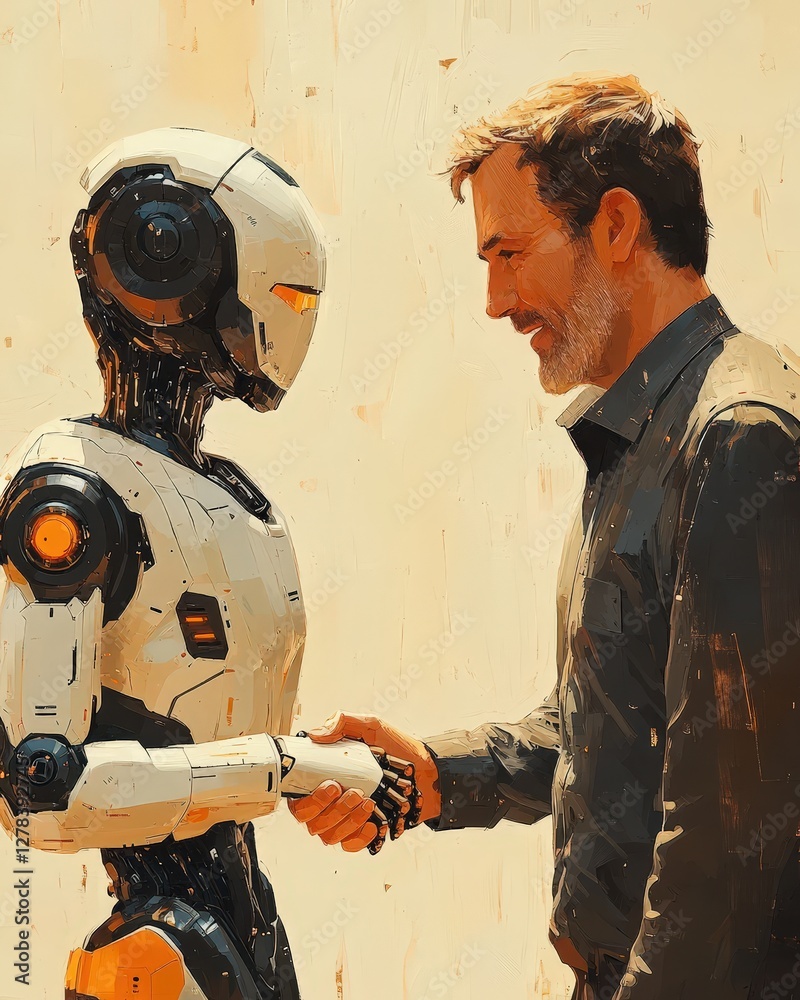 Embracing the Future in a Handshake Between Human and Robot Stock Photo ...